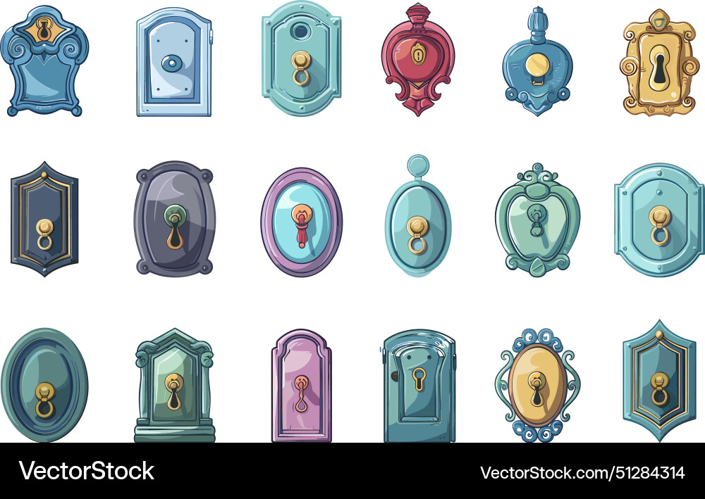 Cartoon doorknobs and keyholes set Royalty Free Vector Image