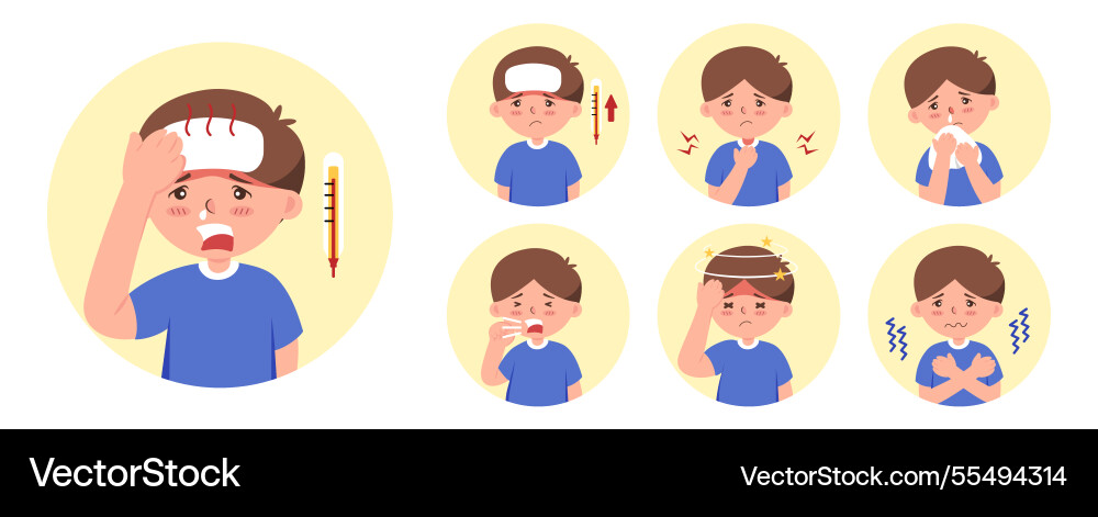 Flu symptoms boy Royalty Free Vector Image - VectorStock