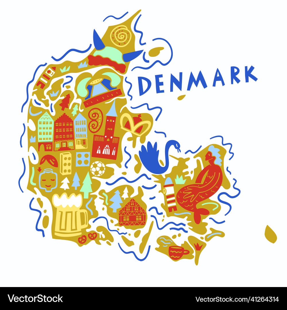 Hand drawn stylized map of denmark landmarks Vector Image
