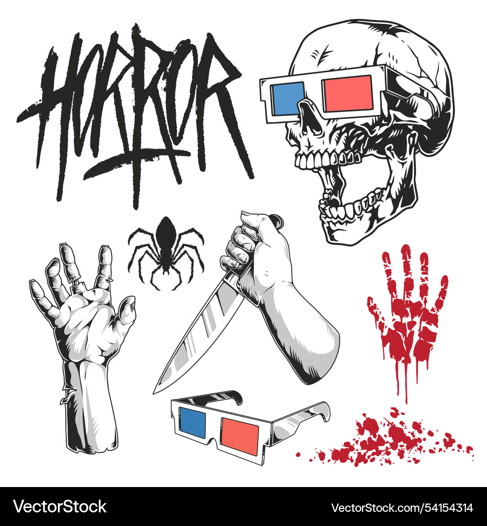 Horror-themed artwork featuring skulls and weapons