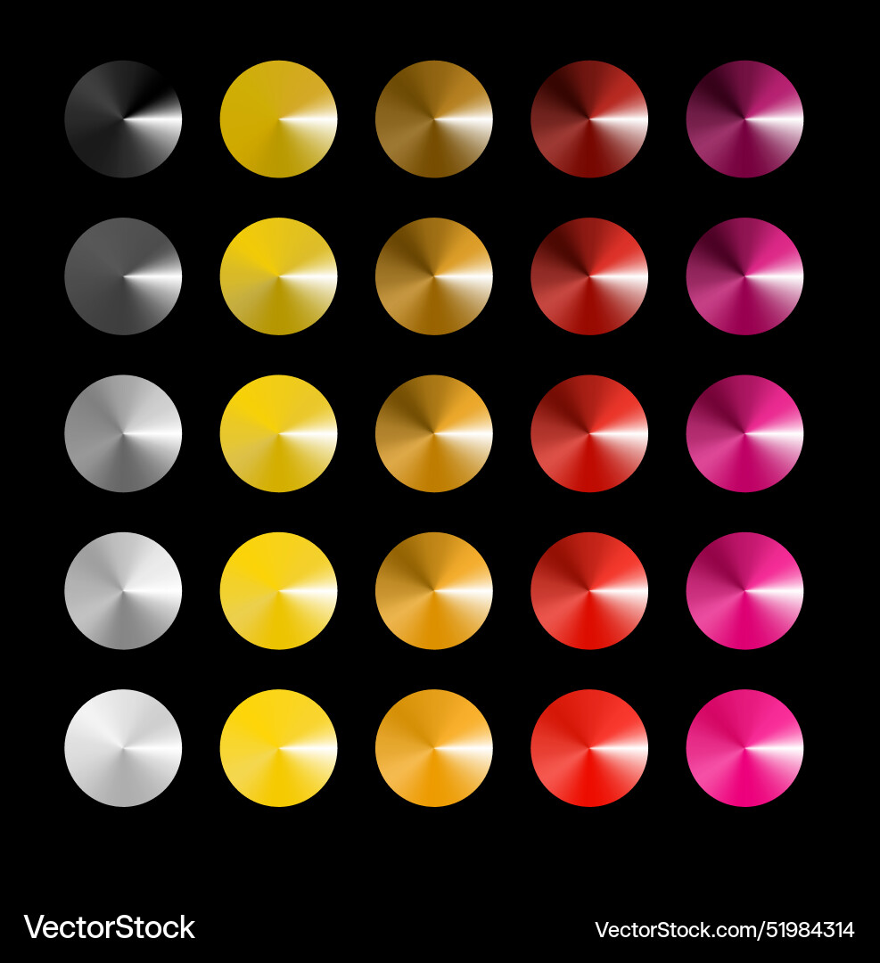 Metal gradient multi colored radial set Royalty Free Vector