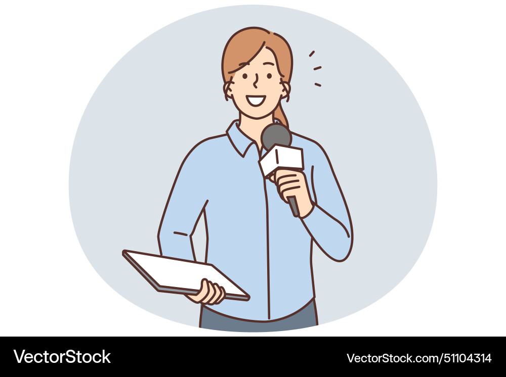 Smiling female reporter with microphone Royalty Free Vector