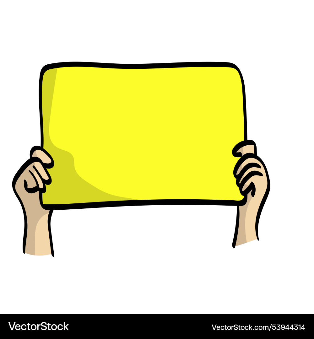 Two hands holding yellow sign isolated Royalty Free Vector