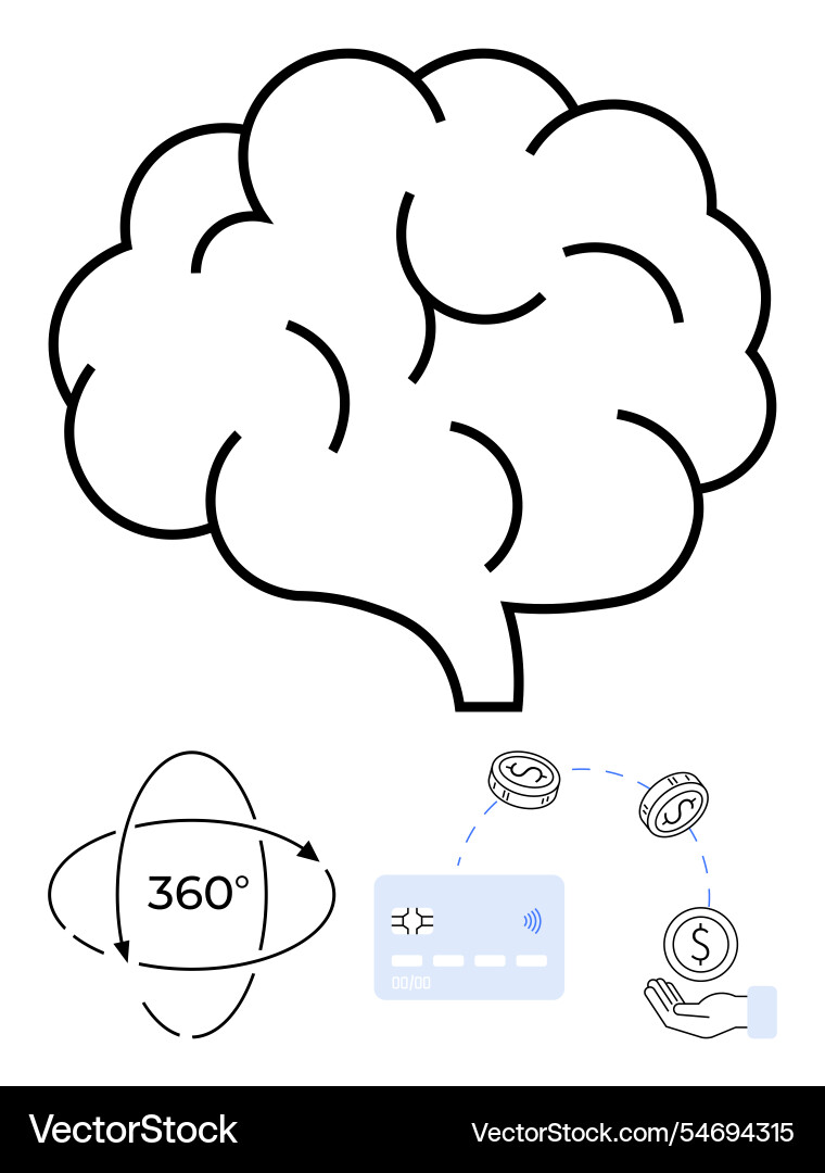 Black and white brain 360-degree rotation arrows Vector Image
