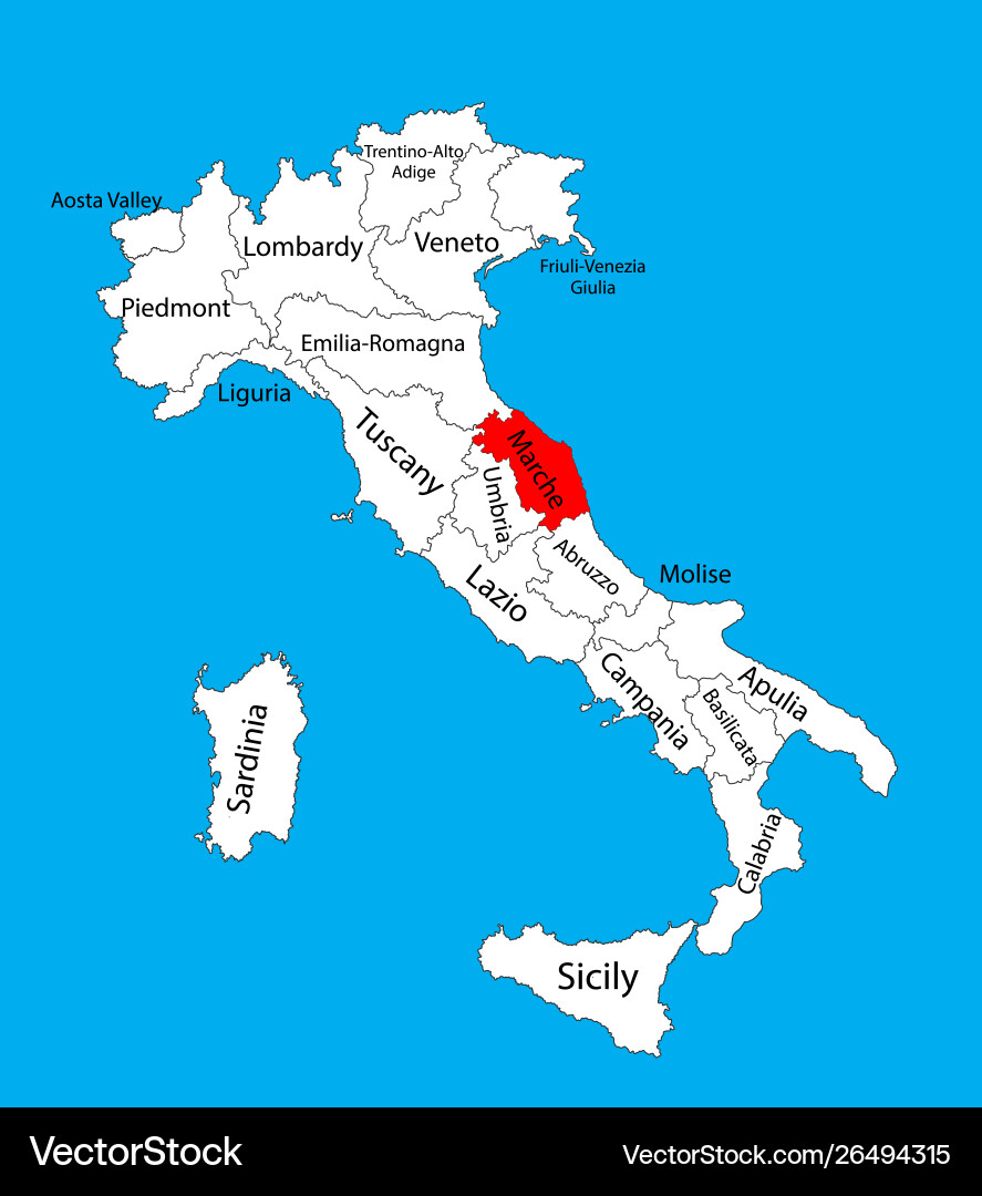 Marche italy province map silhouette Royalty Free Vector
