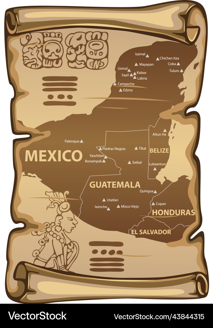 Mayan City Scroll Map Royalty Free Vector Image