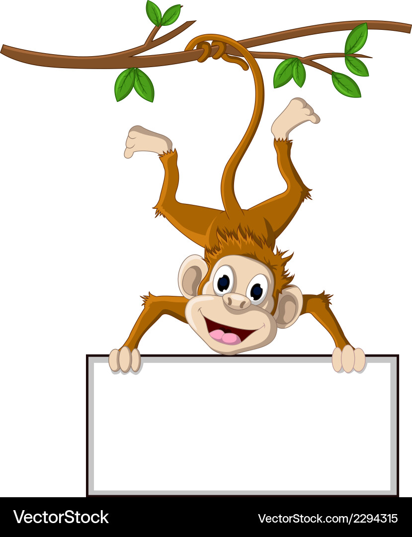 Monkey cartoon holding blank sign Royalty Free Vector Image