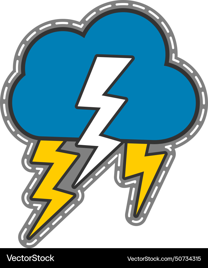 Thunderstorm sticker colorful cloud and lightning Vector Image