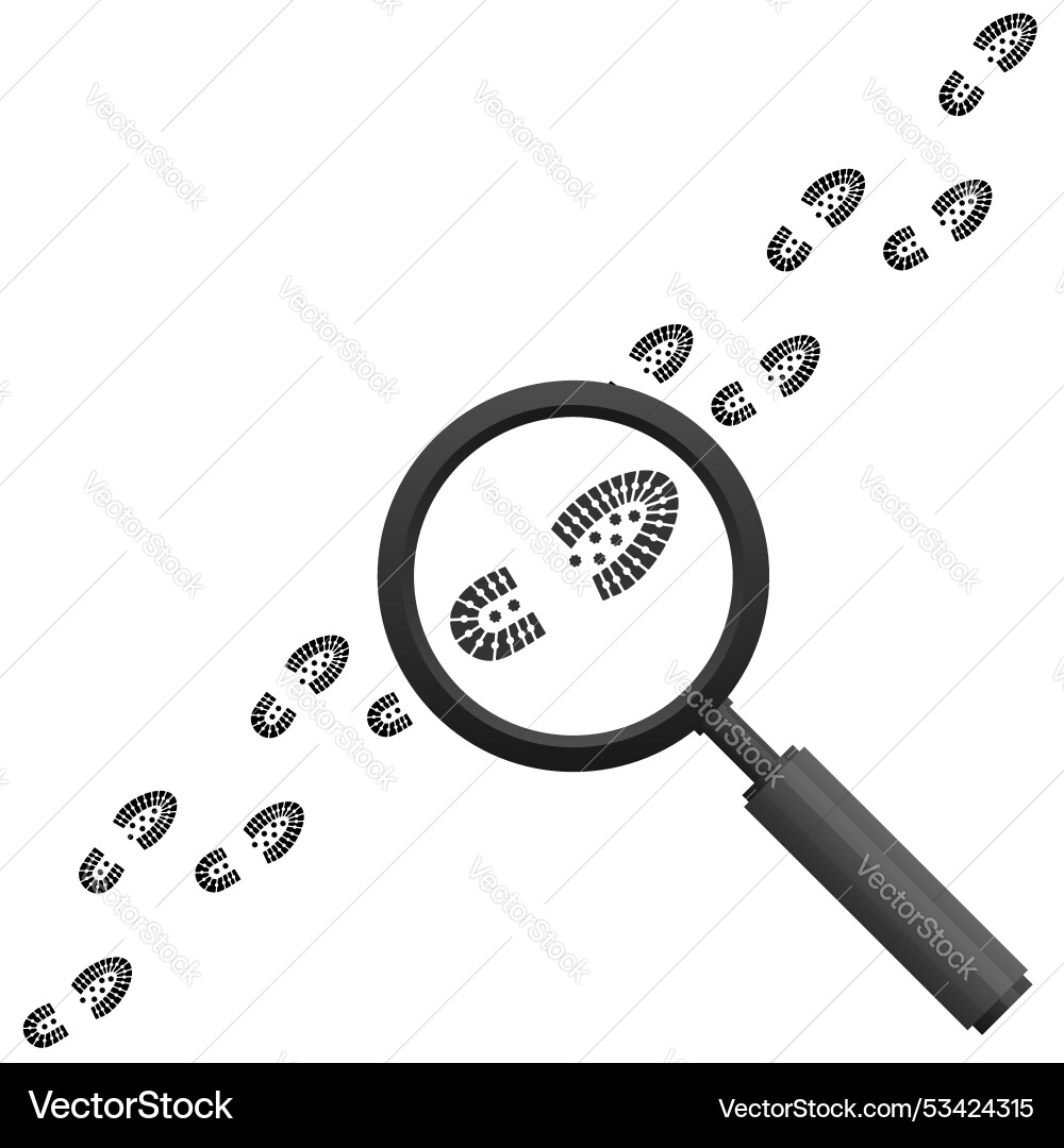 Tracking footsteps with a magnifying glass Vector Image