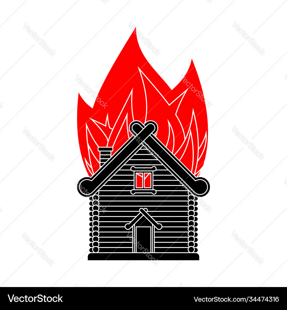 Burning wooden house fire hut Royalty Free Vector Image