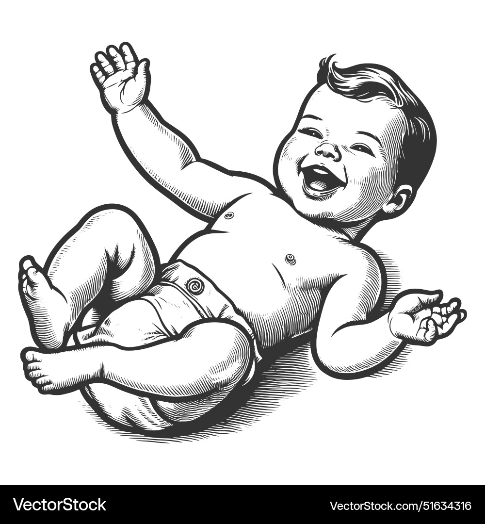 Joyful baby laughing engraving Royalty Free Vector Image