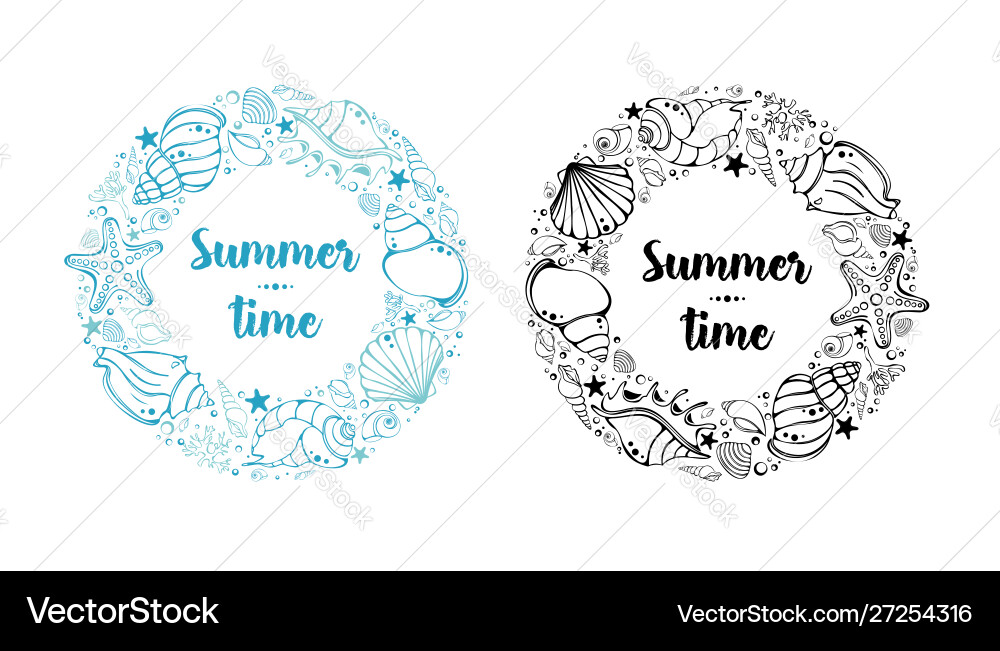 Round frame sea shells Royalty Free Vector Image