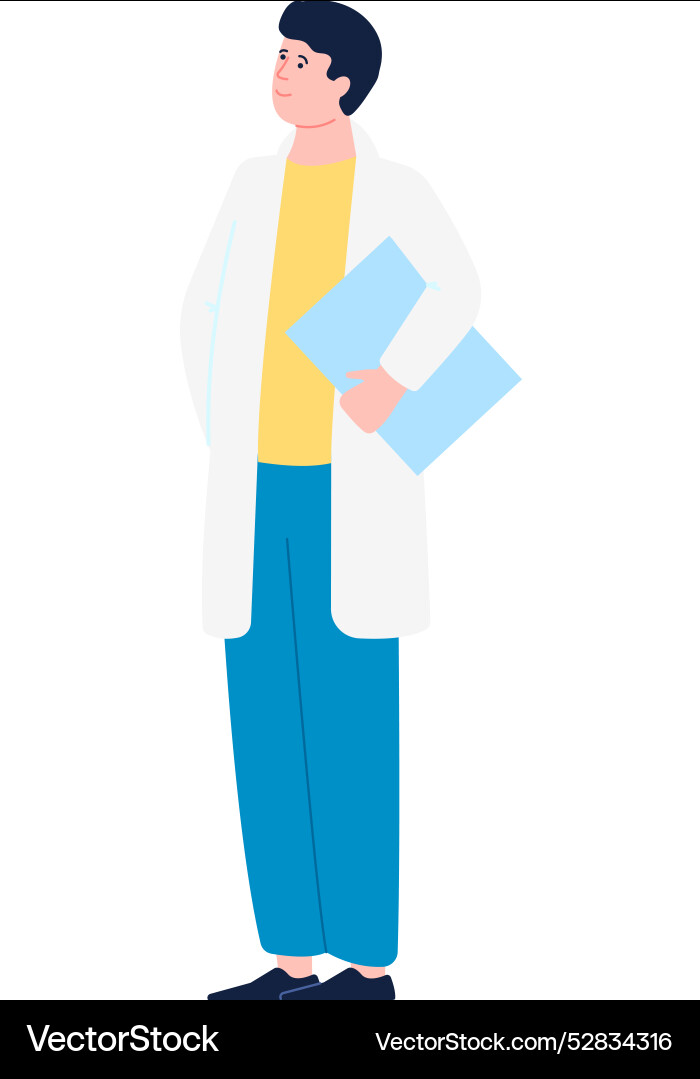 Science lab worker in white coat color character Vector Image