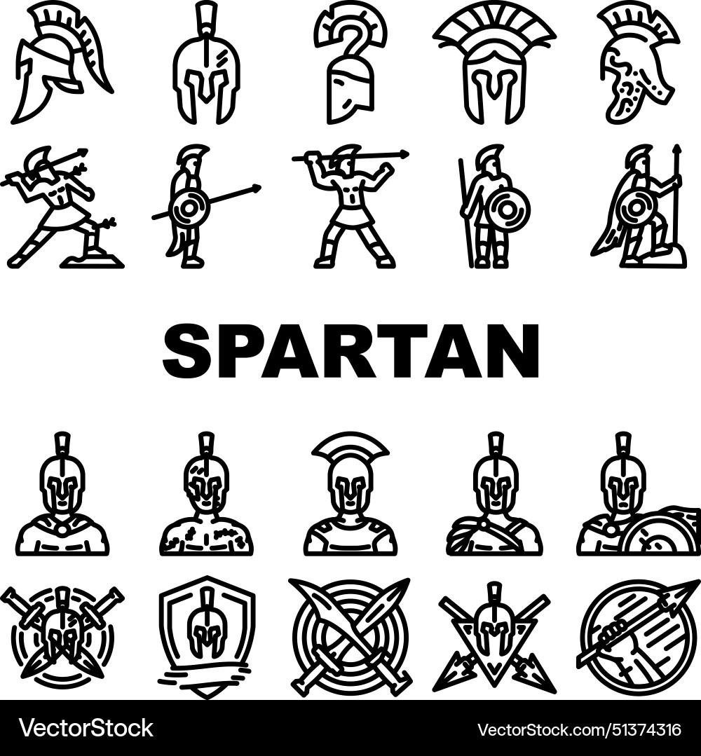 Spartan warrior helmet icons set Royalty Free Vector Image