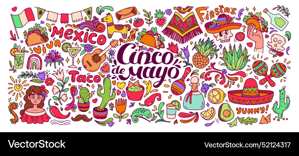 Cinco de Mayo Fiesta Doodle Set Royalty Free Vector Image