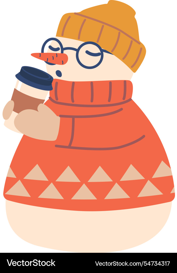 Cute snowman drinking coffee Royalty Free Vector Image