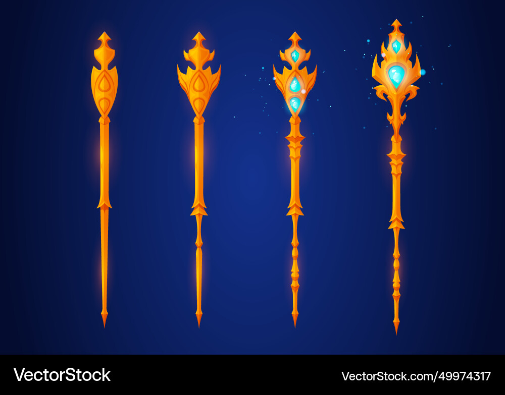 Game rank wizard staffs set Royalty Free Vector Image