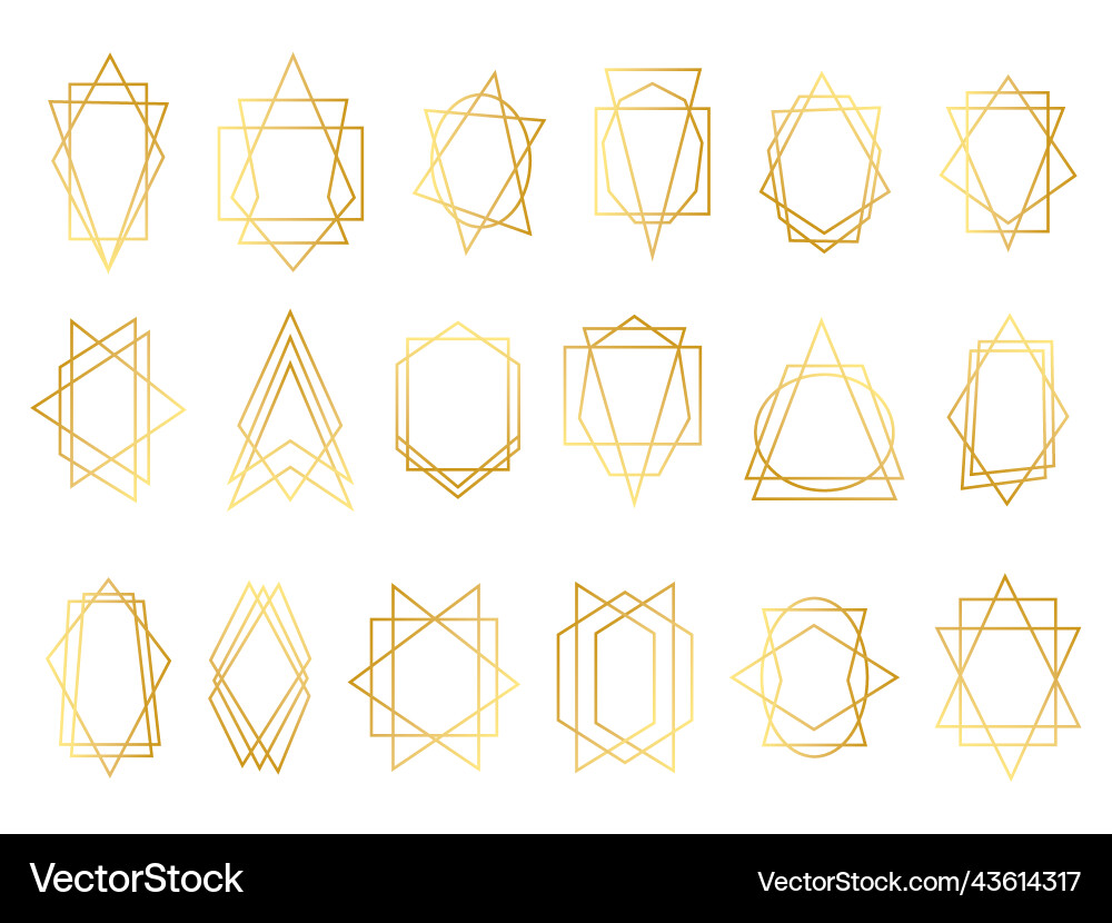 Golden border line frame set geometric invites Vector Image