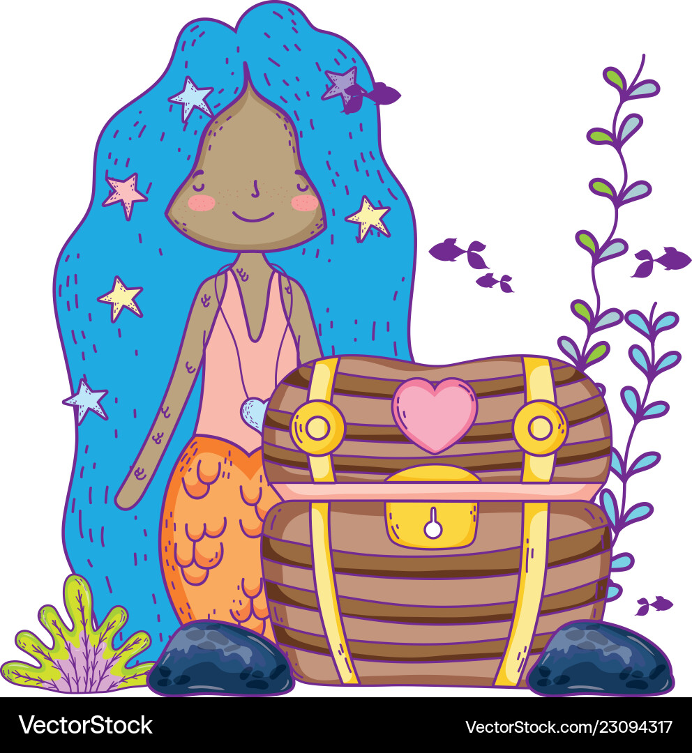 Mermaid with treasure chest undersea scene Vector Image