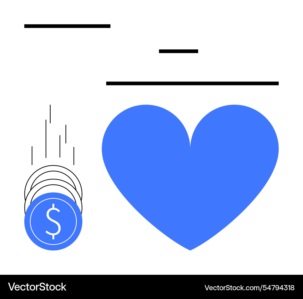 Blue heart and falling coins Royalty Free Vector Image