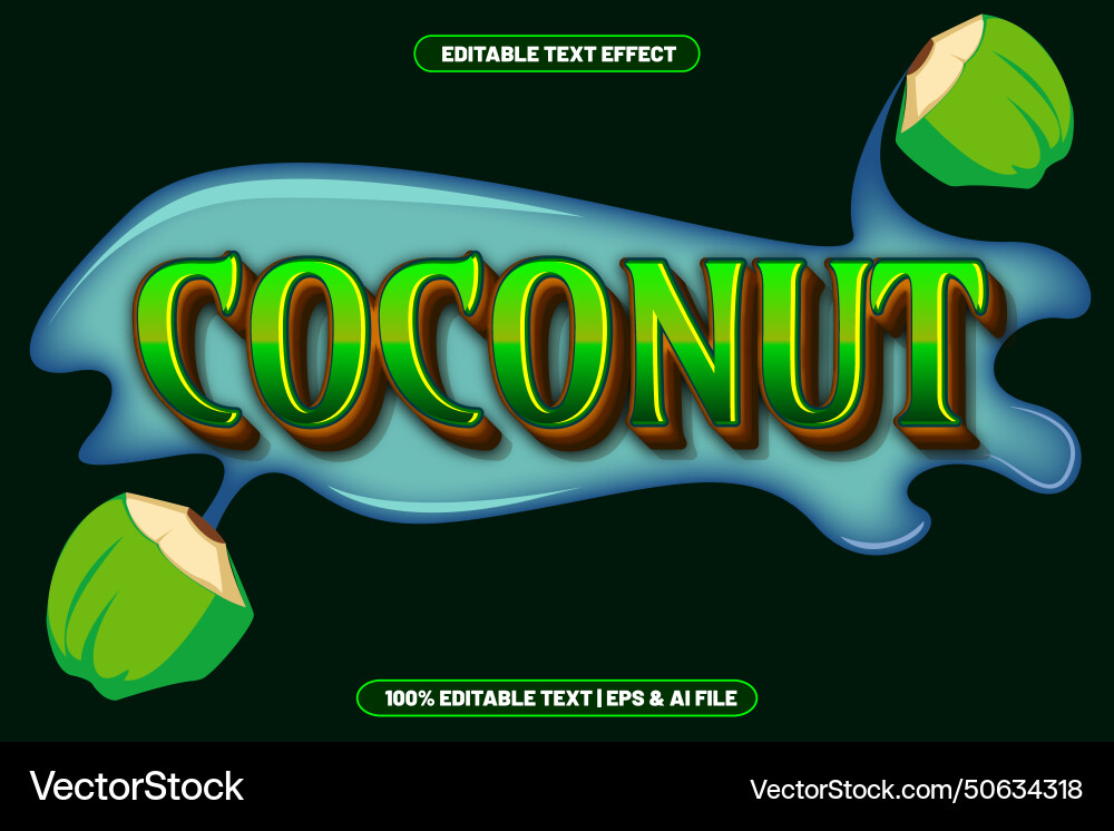 Coconut editable text effect emboss style Vector Image