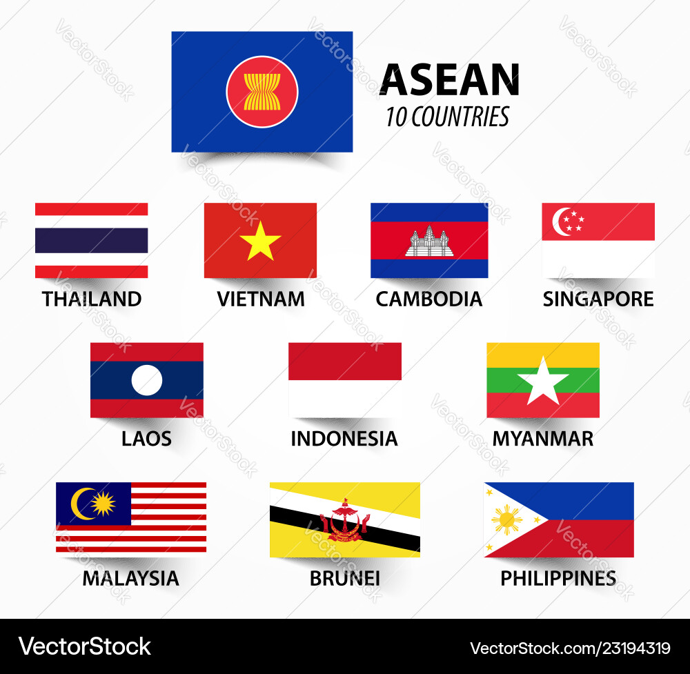 ASEAN-Flaggen - Südostasiatische Nationen Vektorbild