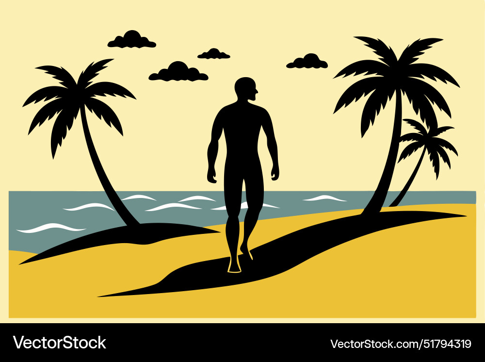 Black silhouette style beach sand d Royalty Free Vector