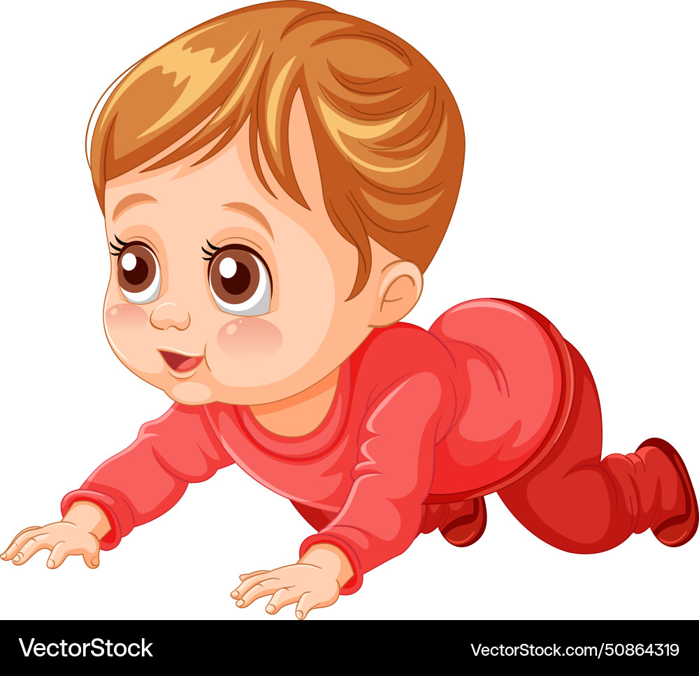 Cute baby crawling in red outfit Royalty Free Vector Image