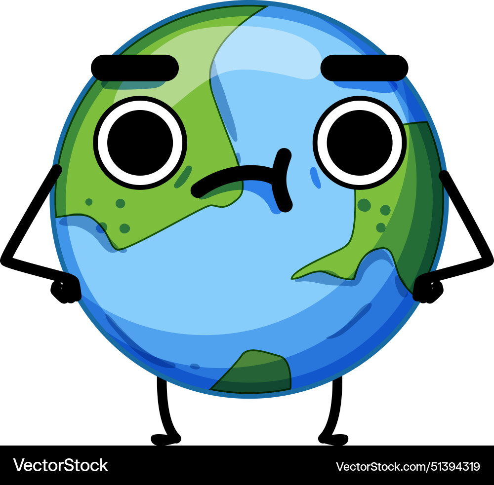 Sad earth planet character cartoon Royalty Free Vector Image