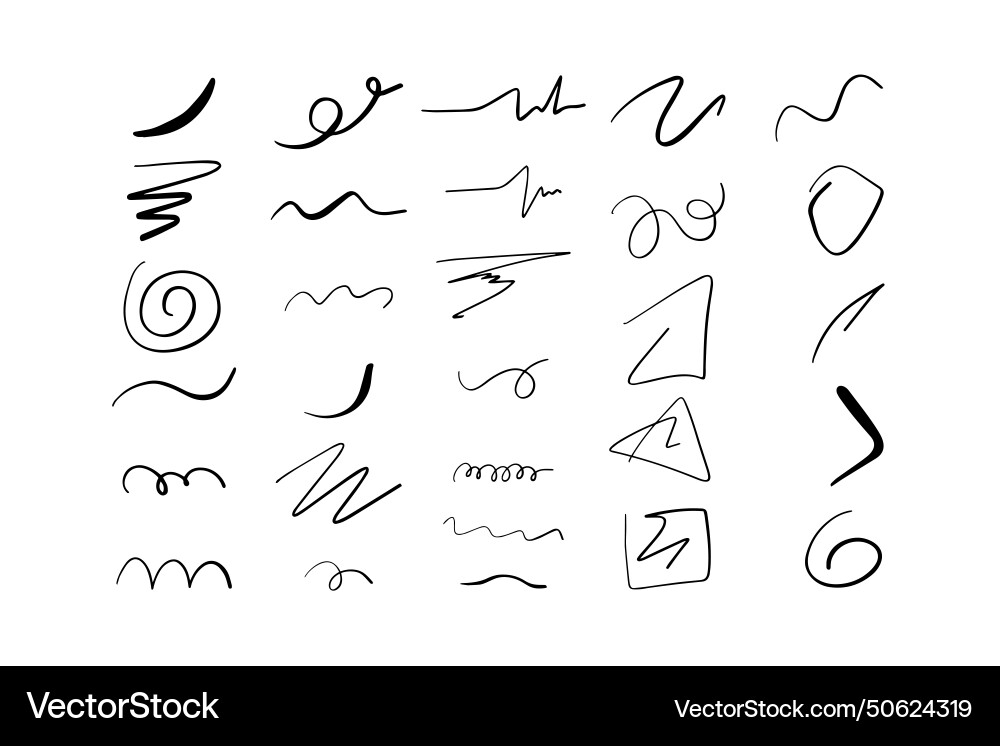 Set of different curves lines scribbles markers Vector Image