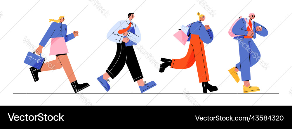 Businessmen and women run to work Royalty Free Vector Image