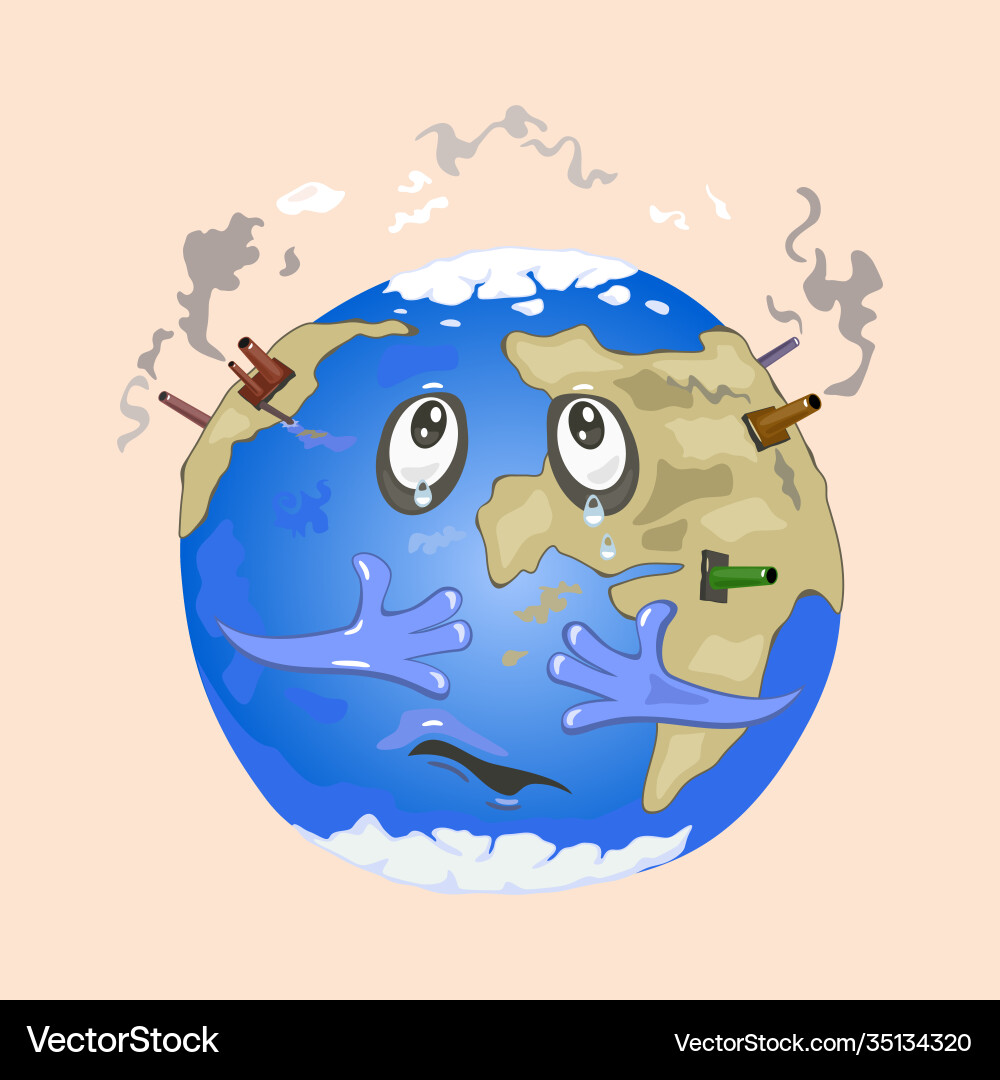 Cartoon planet suffer from air pollution Vector Image