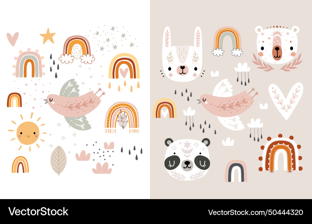 Cute boho collection with graphic elements Vector Image