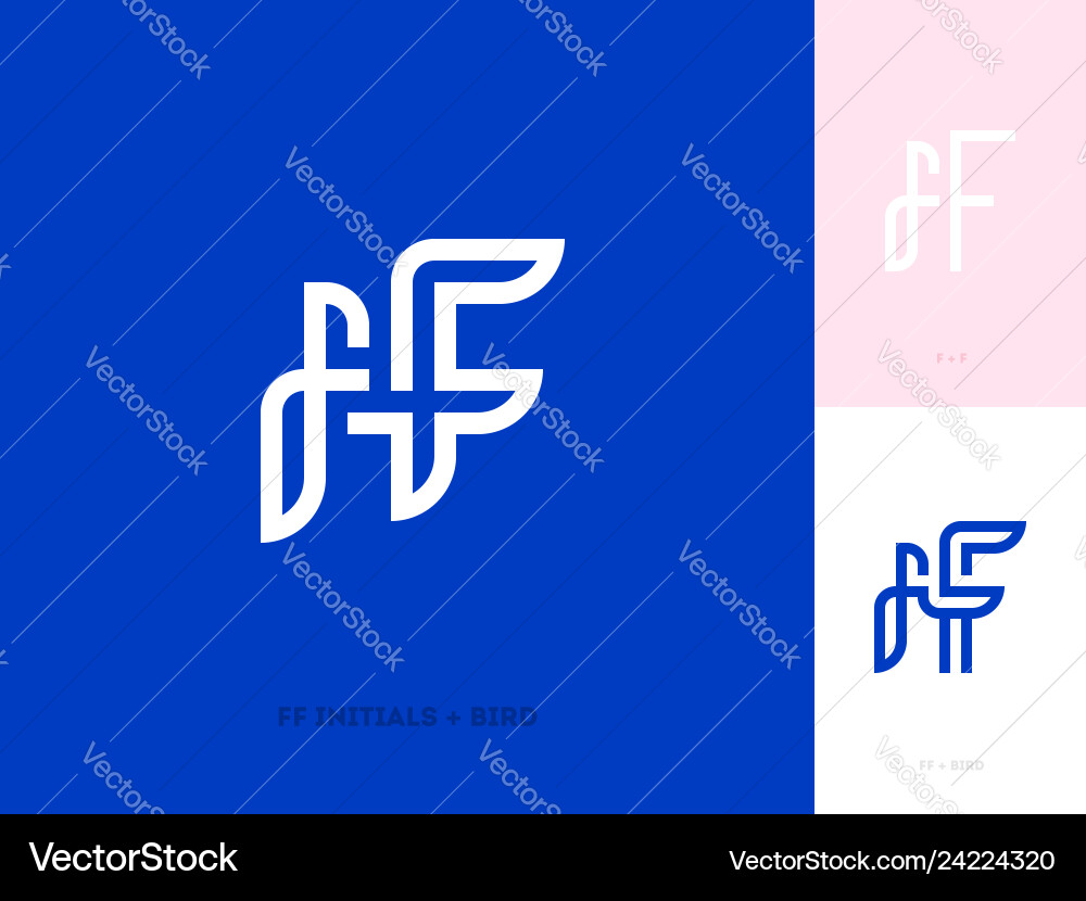 Ff initial letters and bird flat line style logo Vector Image