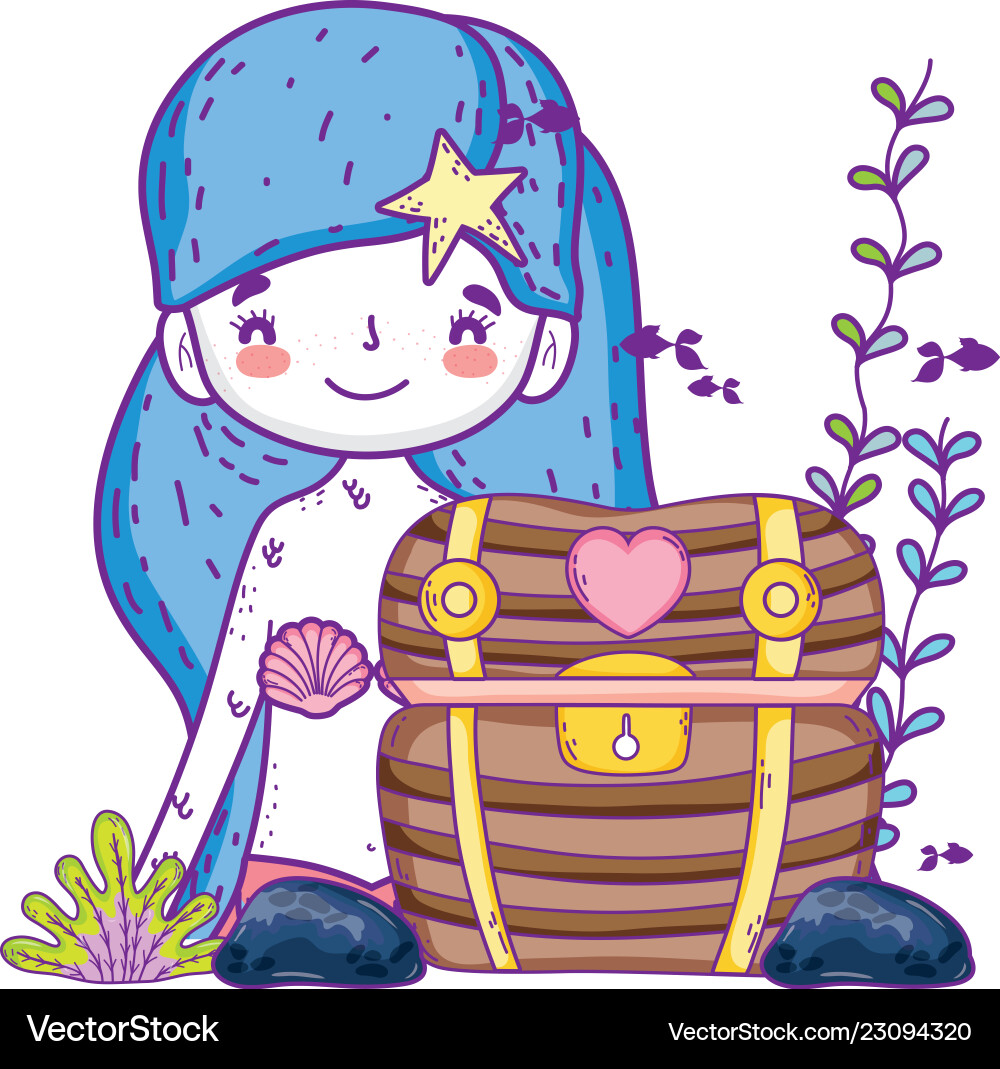 Mermaid with treasure chest undersea scene Vector Image