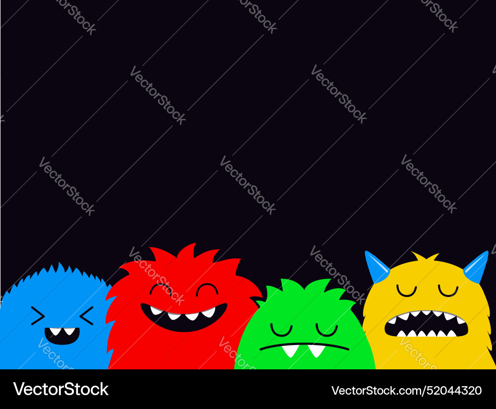 Monster colorful silhouette face head icon set Vector Image