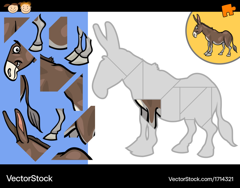 Cartoon farm donkey puzzle game Royalty Free Vector Image