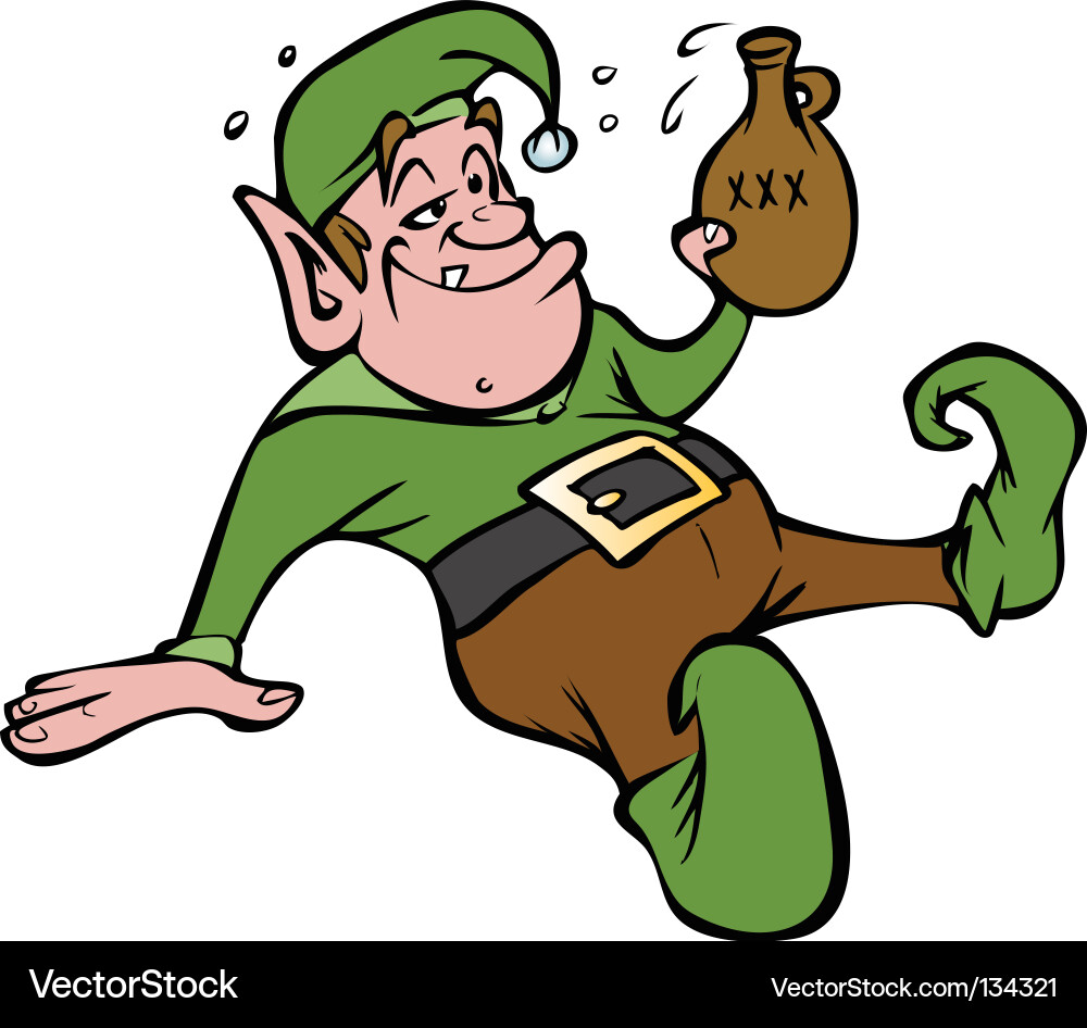 Drunk Elf with Moonshine Bottle Royalty Free Vector Image
