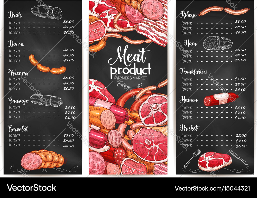 Menu or price list for butchery shop meat Vector Image