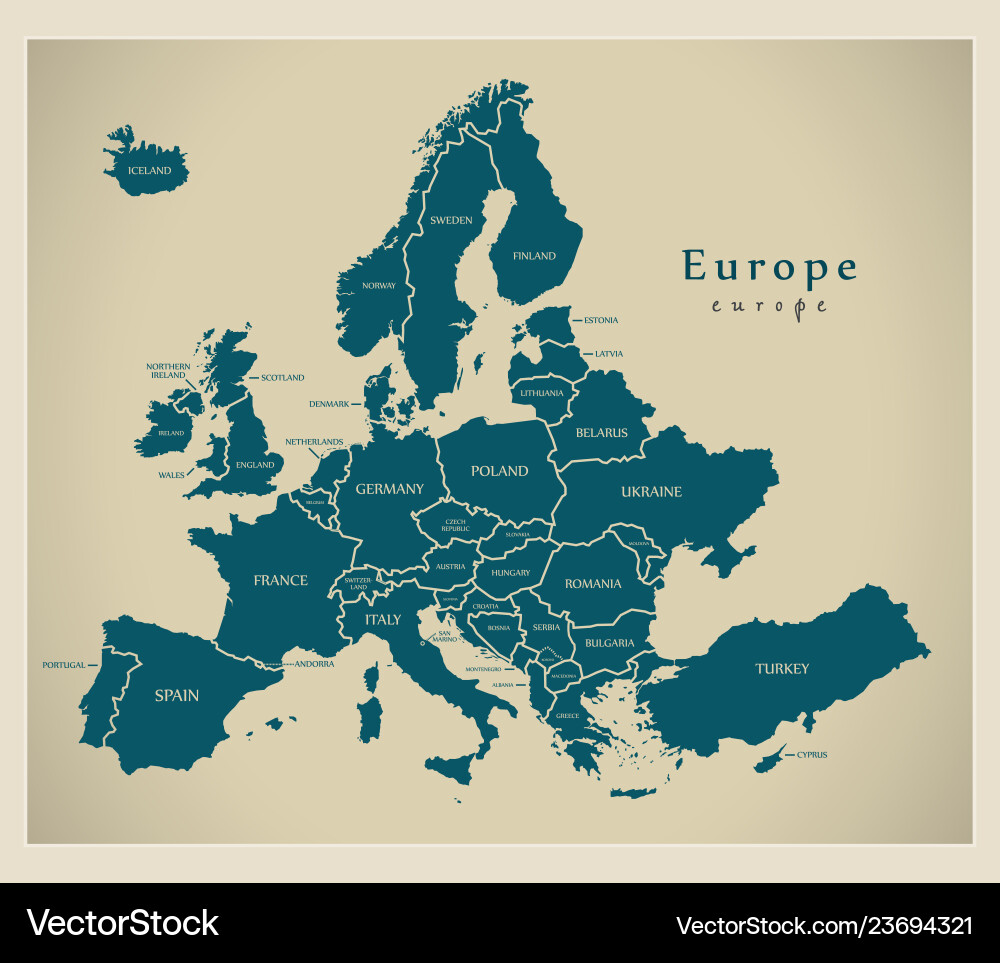 Modern map - europe with countries and labels Vector Image