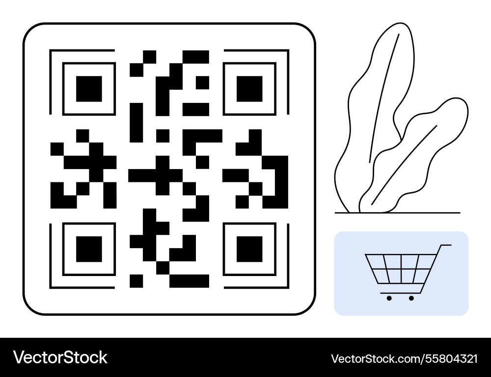Qr code with shopping cart and minimal plant Vector Image