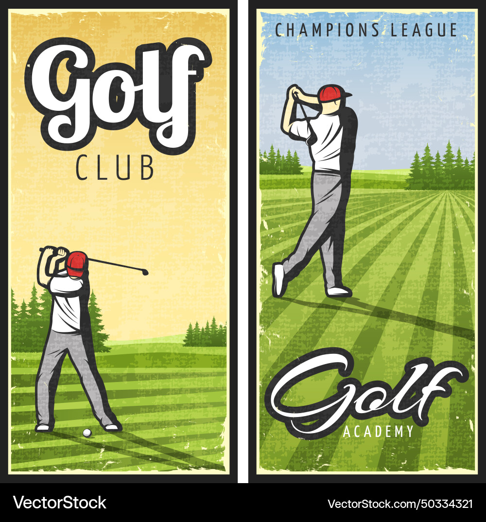 Vintage Golf Banners - Player & Club Vector Image