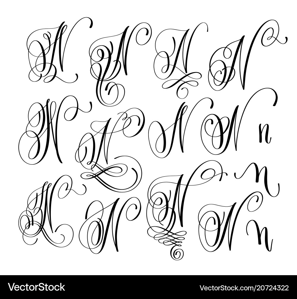 Calligraphy lettering script font n set hand Vector Image
