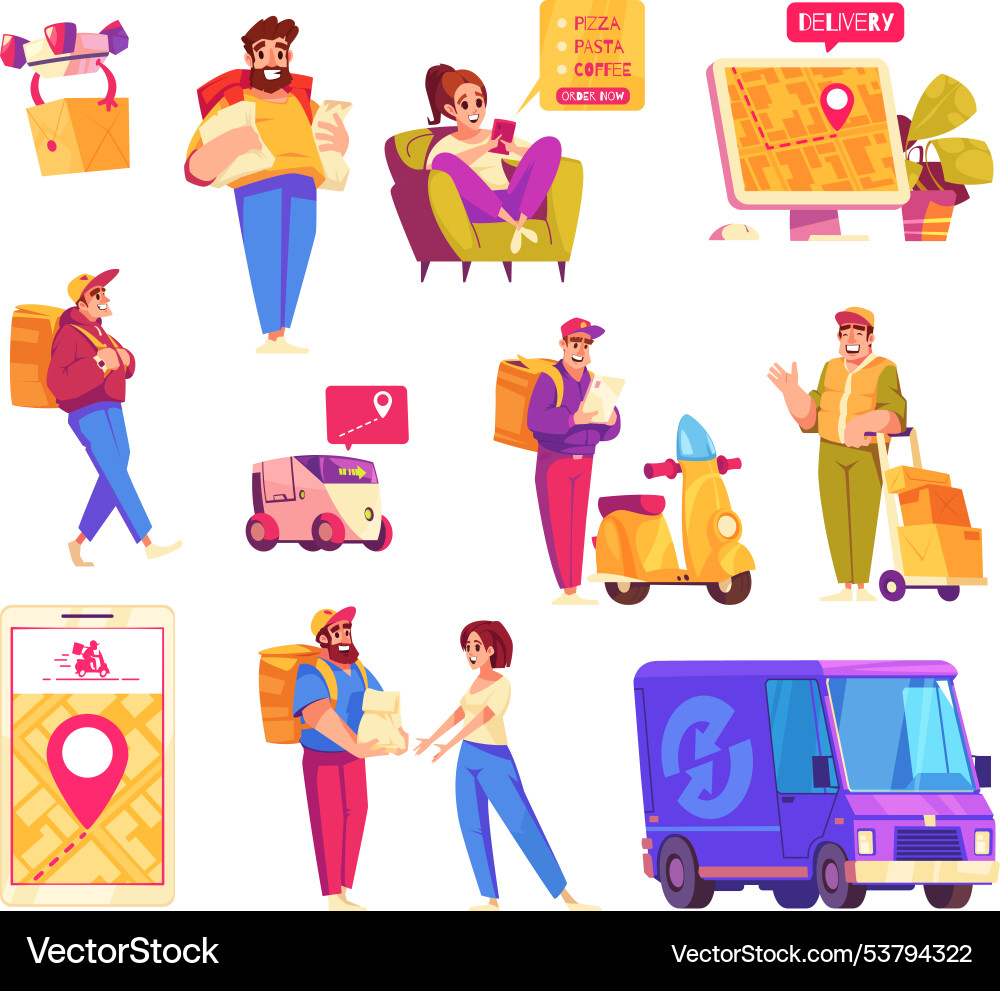 Collection of different cartoon delivery Vector Image