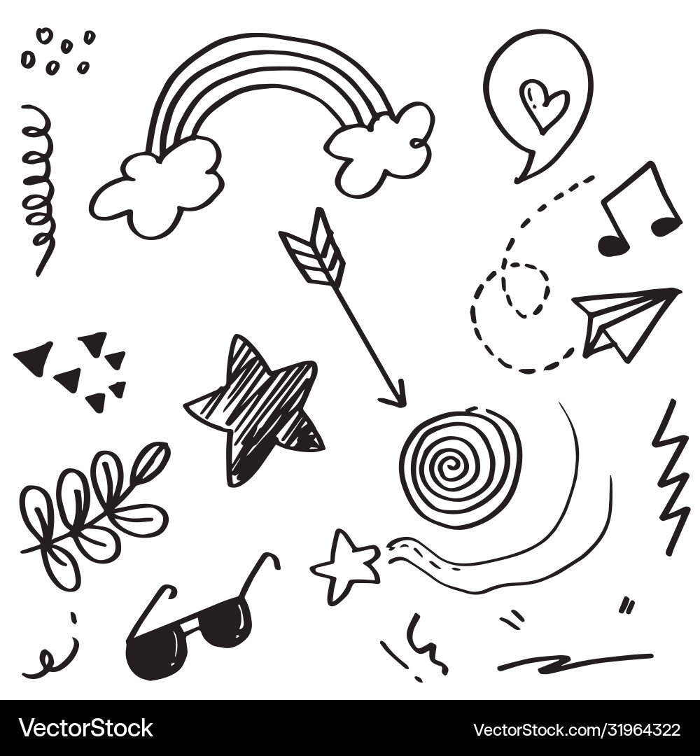Doodle set elements black on white background Vector Image