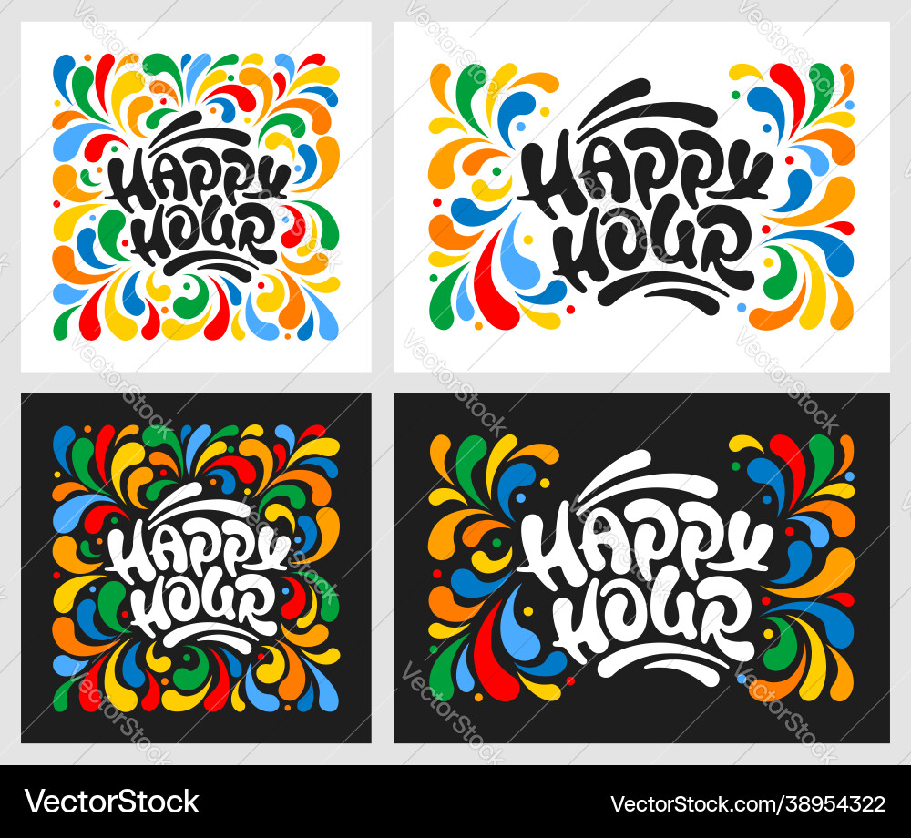 Happy hour lettering design set Royalty Free Vector Image