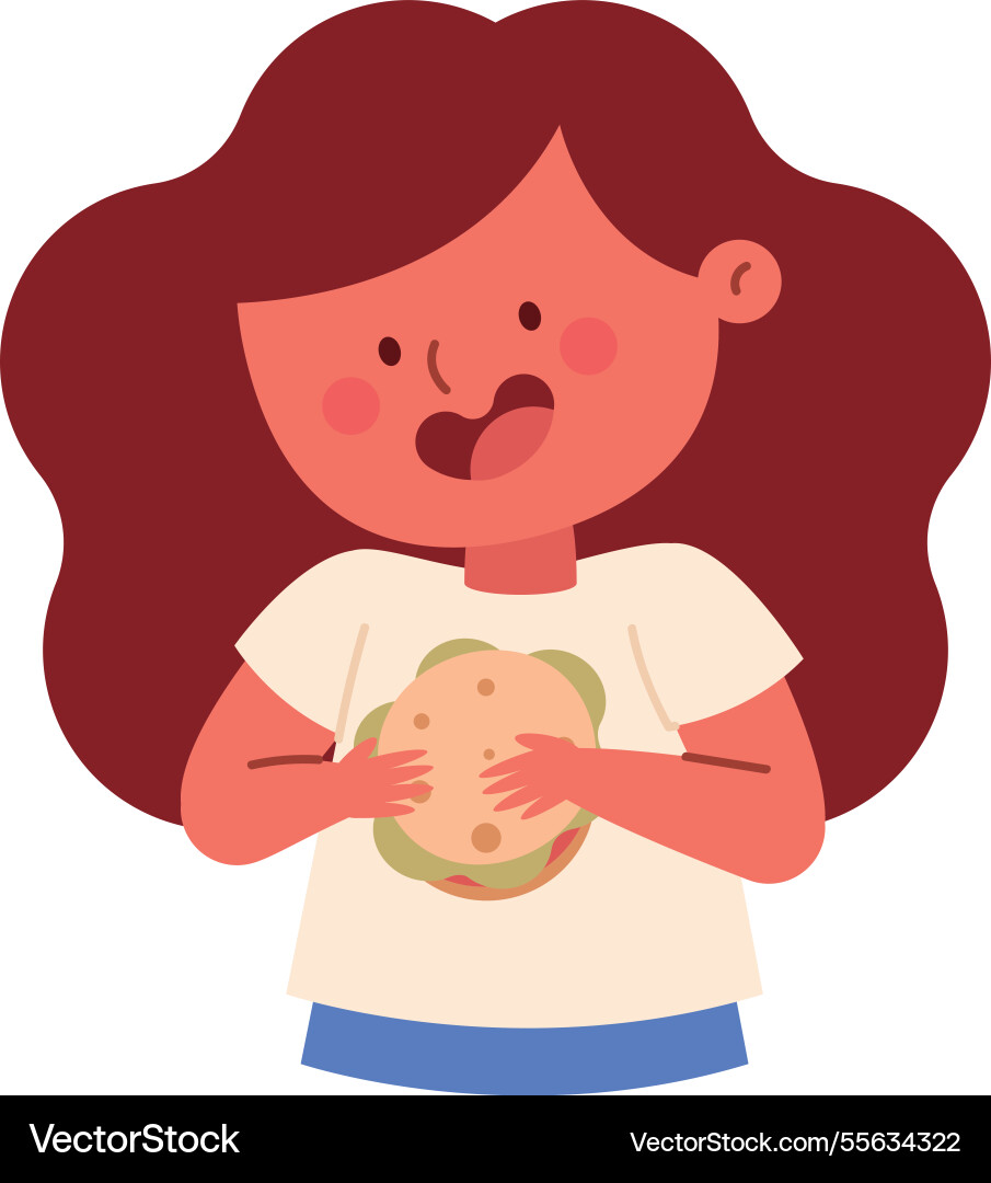 Kid eating messy sandwich fun mealtime Royalty Free Vector