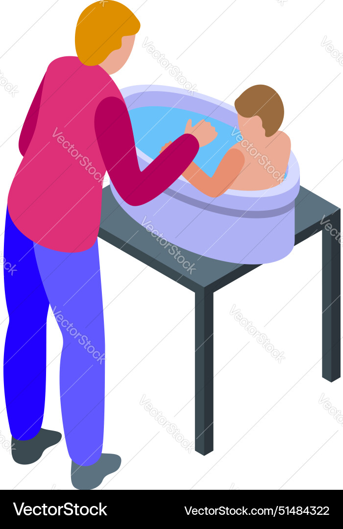 Pediatric caregiver bathing a child Royalty Free Vector