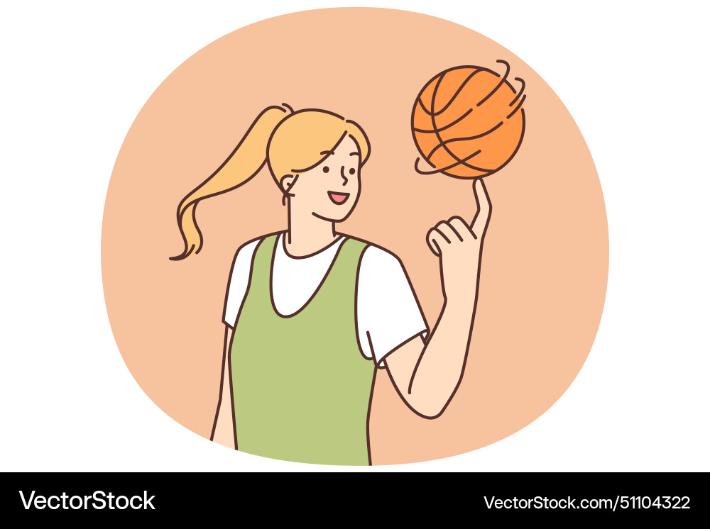 Smiling girl spin ball on finger Royalty Free Vector Image