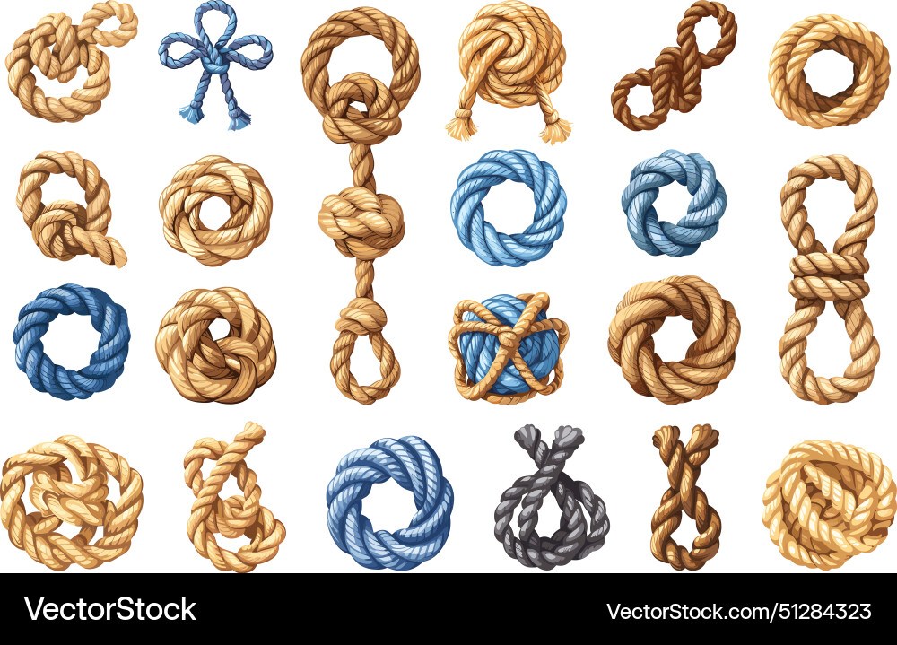 Cartoon rope knot varieties isolated set Vector Image